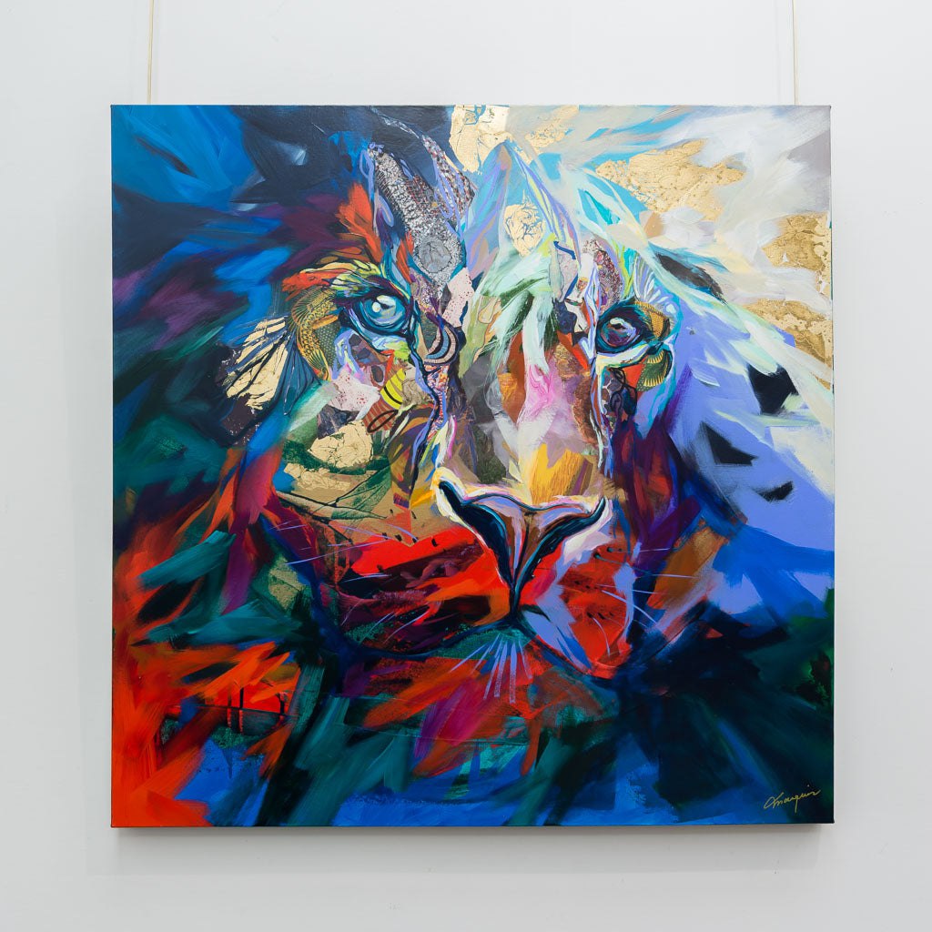 Le Lion de Némée 36" x 36" by Annabelle Marquis - West End Gallery