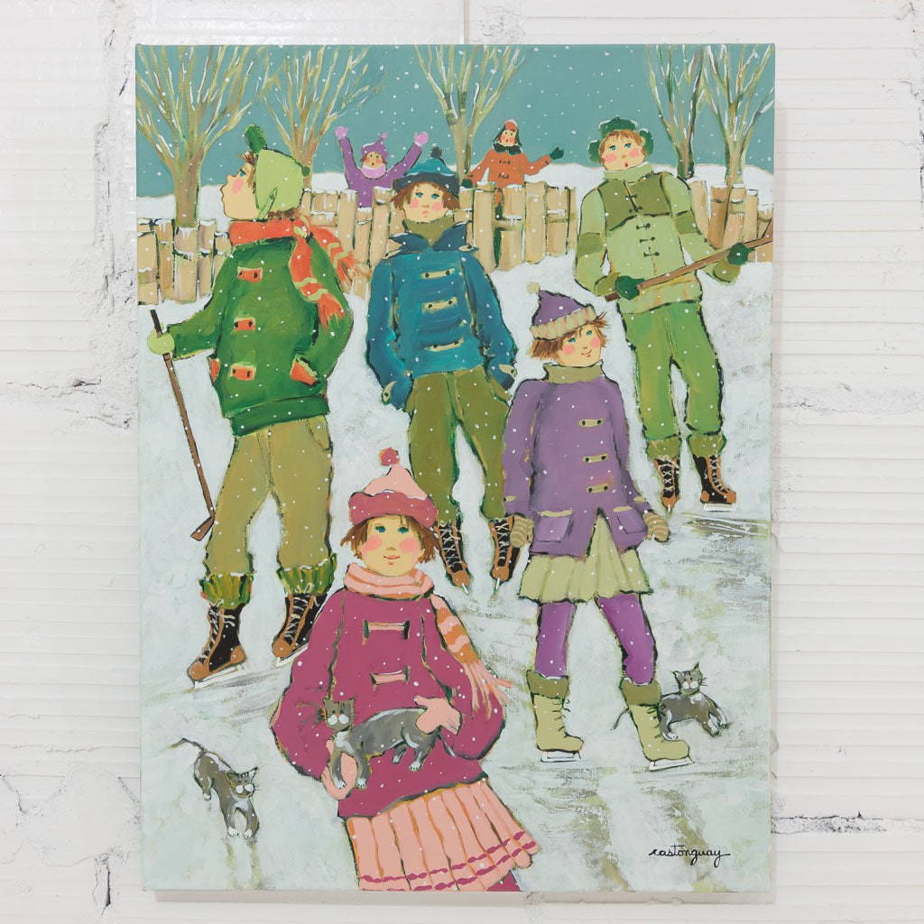 Skating on the Ice Ring with Friends | 24" x 18" by Claudette Castonguay
