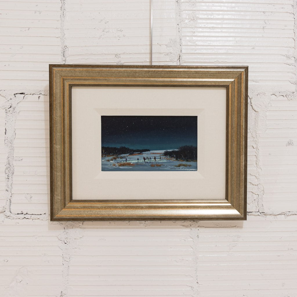 Playing on the slough at our neighbour's farm | 6" x 10" by Peter Shostak