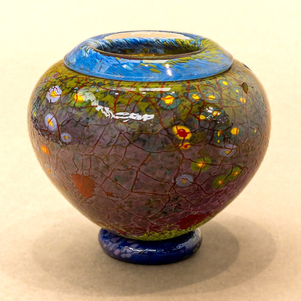 Footed Murrini Vase with Folded Lip | 5" x 5" x 5"